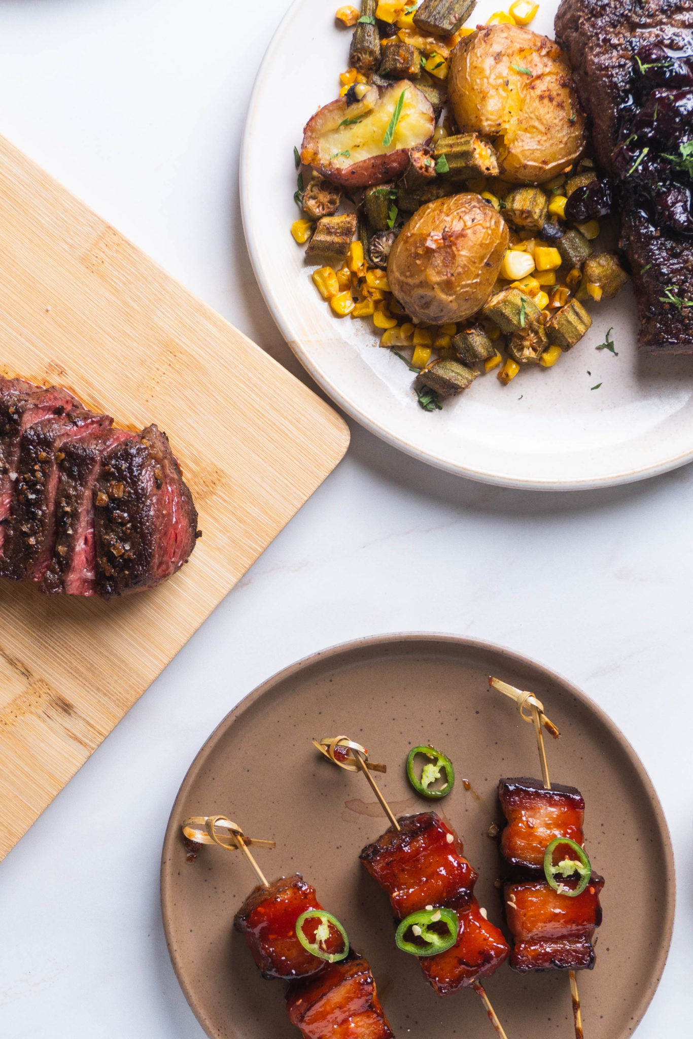 Seared Flat Iron Steak with Blueberry Jam and Bacon Yakitori with ...