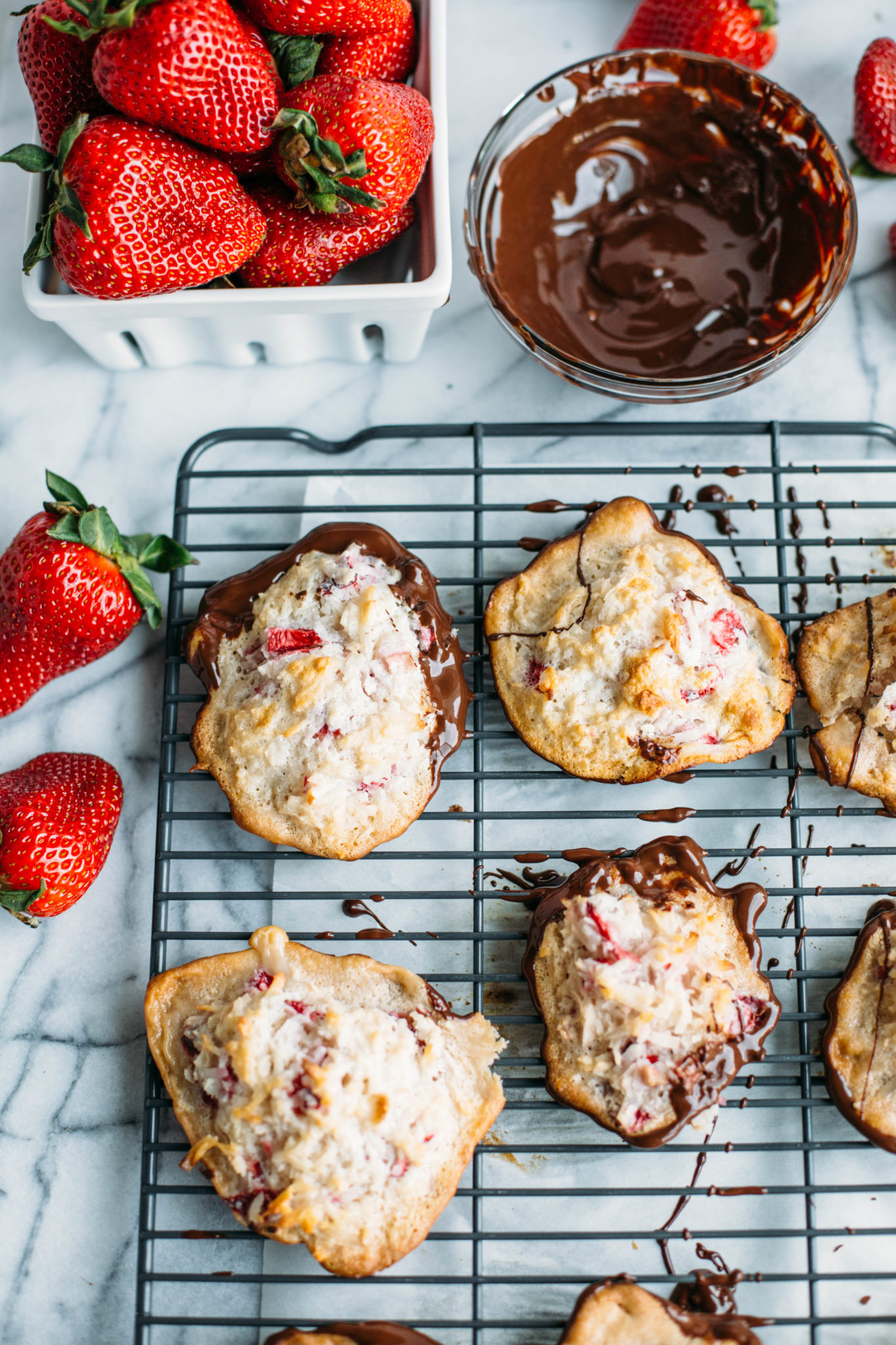 Chocolate Dipped French Coconut + Strawberry Macaroons - California ...