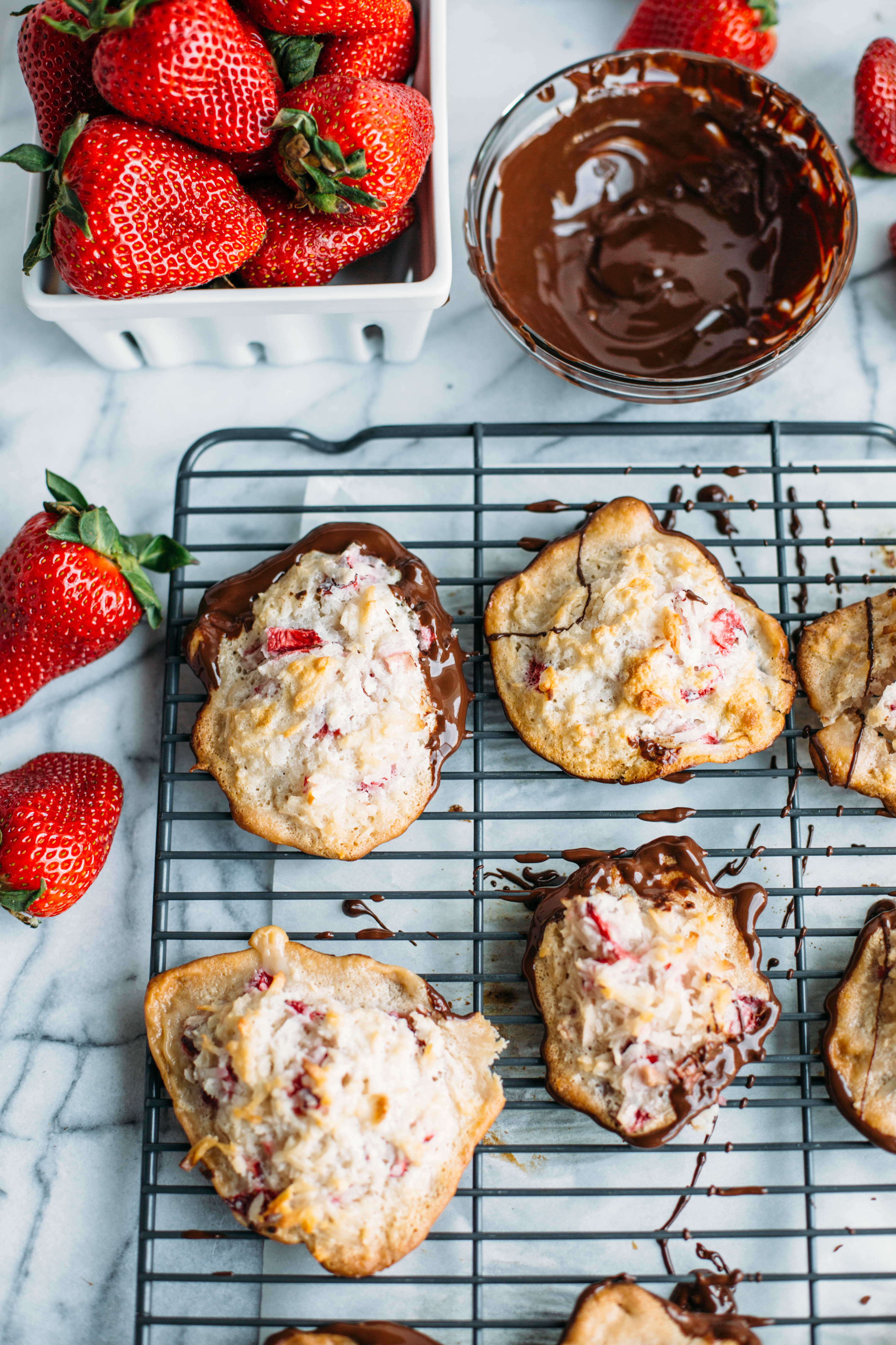 Chocolate Dipped French Coconut + Strawberry Macaroons - California ...