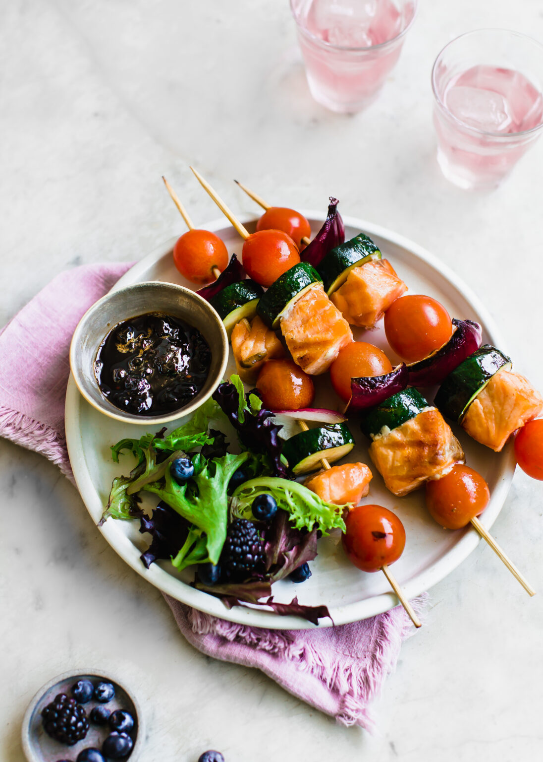 Salmon and Veggie Skewers with a Blueberry-Blackberry Balsamic Glaze ...