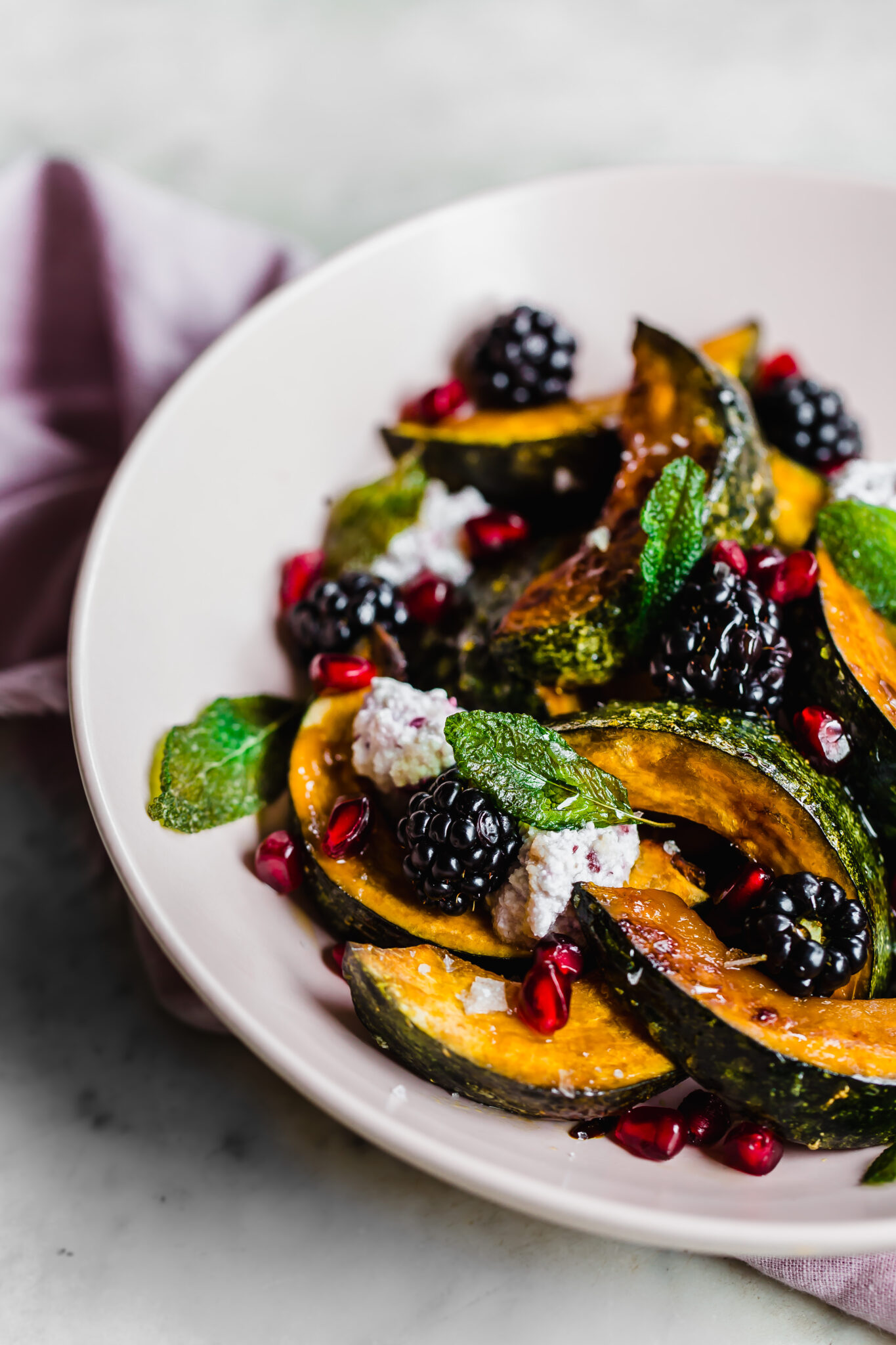 Honey-Sage Glazed Kabocha Squash with Lemon-Blackberry Whipped Ricotta ...